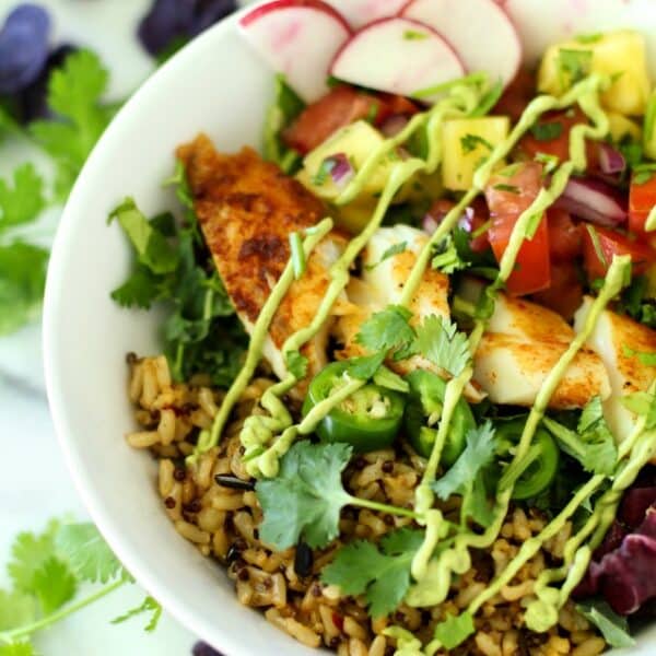 Pineapple Salsa Fish Taco Bowls - Kim's Cravings