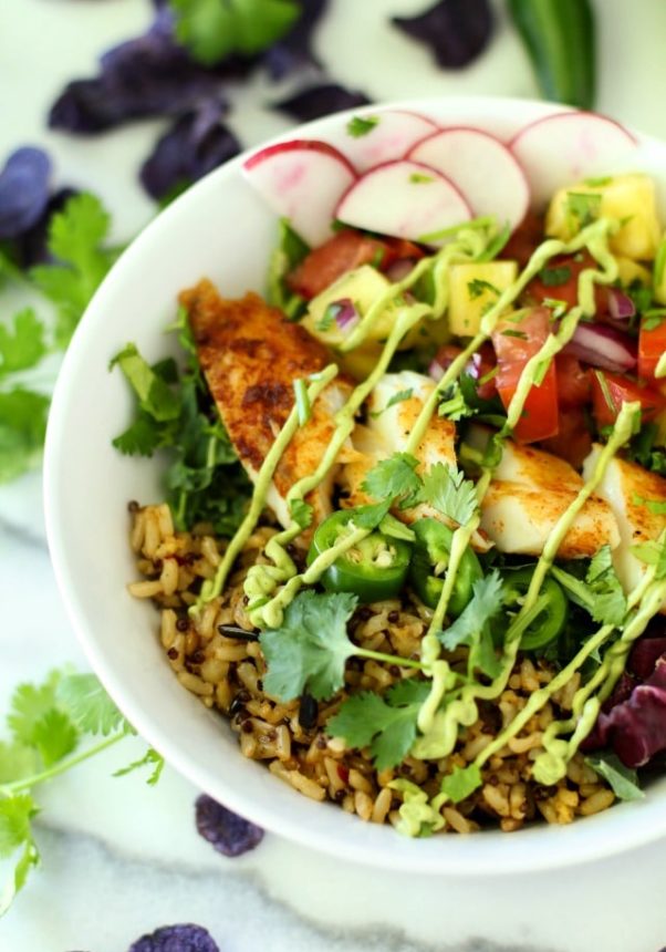 Pineapple Salsa Fish Taco Bowls - Kim's Cravings