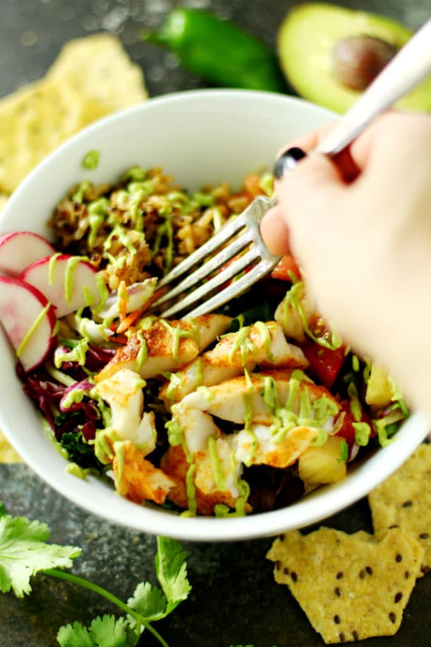 Pineapple Salsa Fish Taco Bowls - Kim's Cravings