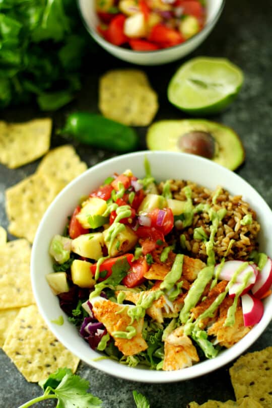 Pineapple Salsa Fish Taco Bowls - Kim's Cravings